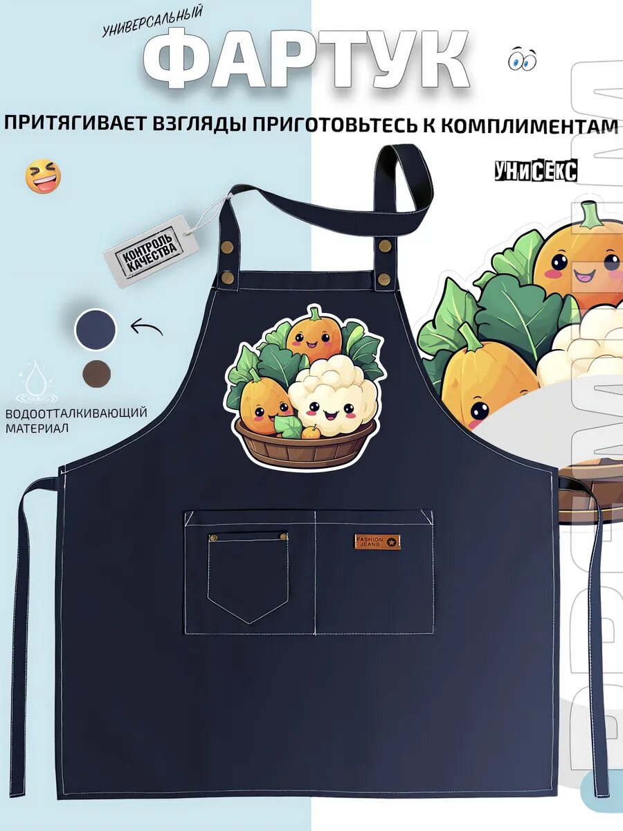 Фартук Тыква и Цветная капуста милые овощи кухонный с принтом универсальный