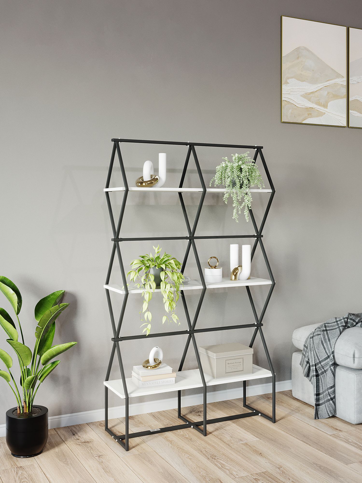 Стеллаж для рассады KM LOFT Ромбо стL черный/белый лофт для дома в гостинную перегородка