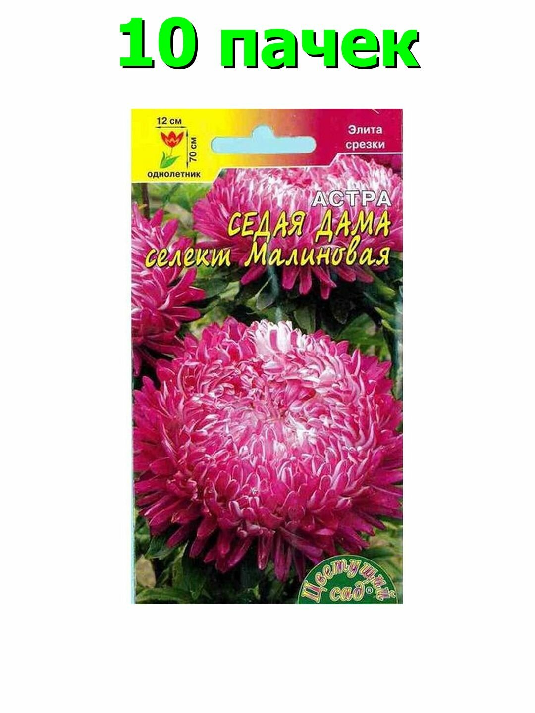 Семена Астра Седая Дама малиновая, однолетник, Цветущий Сад, 1 пачка - 0.1г семян