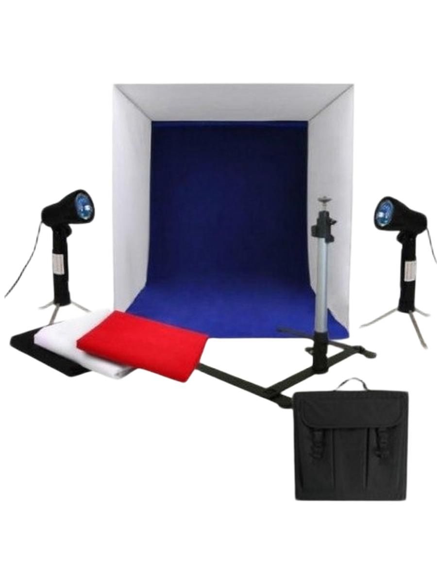 Фотобокс FST Macro KIT 60x60 см для предметной съемки, лайткуб с двумя осветителями 100 Вт, 4 фона, штативы и чехол в комплекте