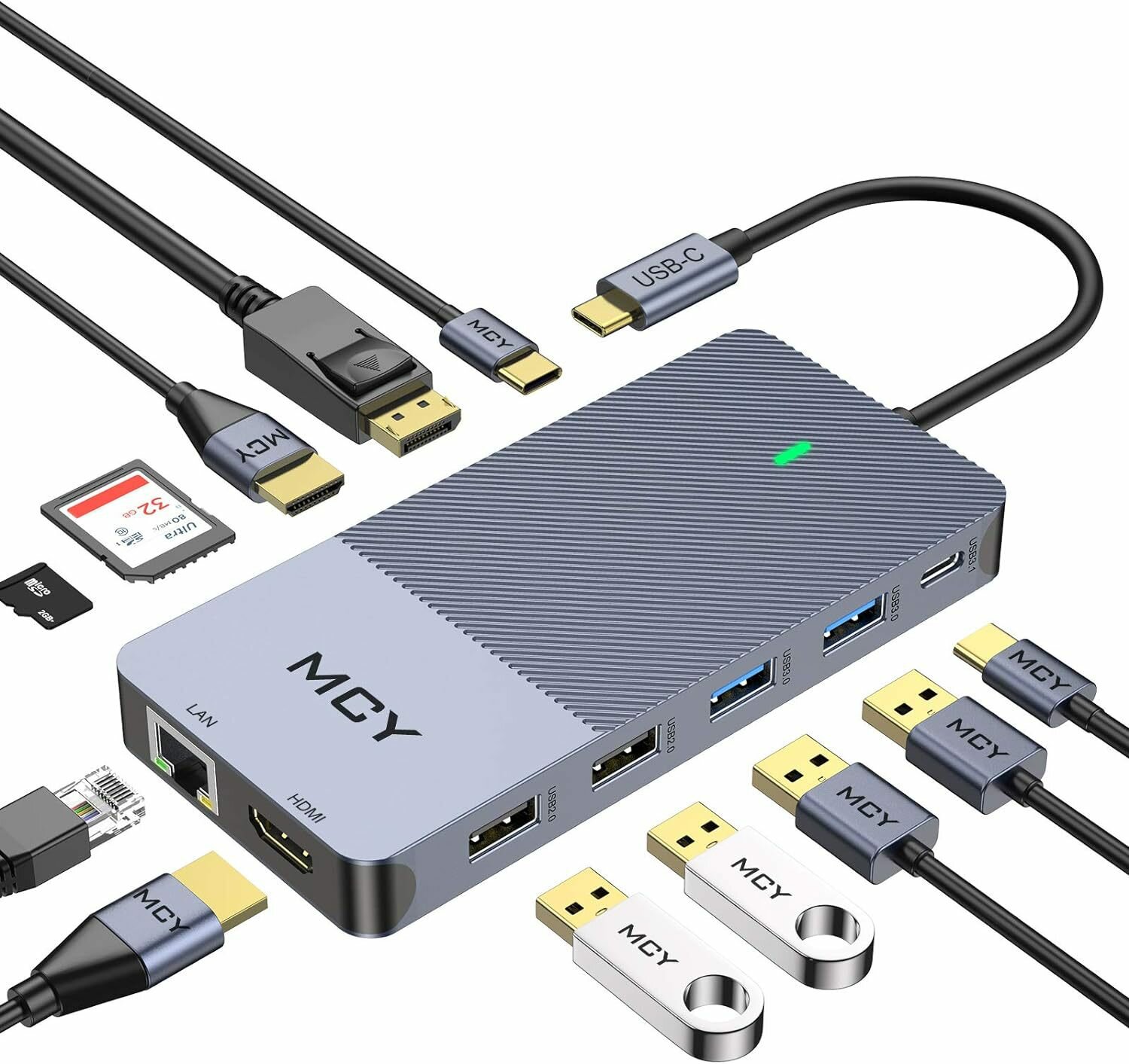 Универсальная док-станция 12-в-1 с разъемом USB-C, USB-концентратор с поддержкой 3 экранов, двухпортовый HDMI, DP, Ethernet и USB-конвертер
