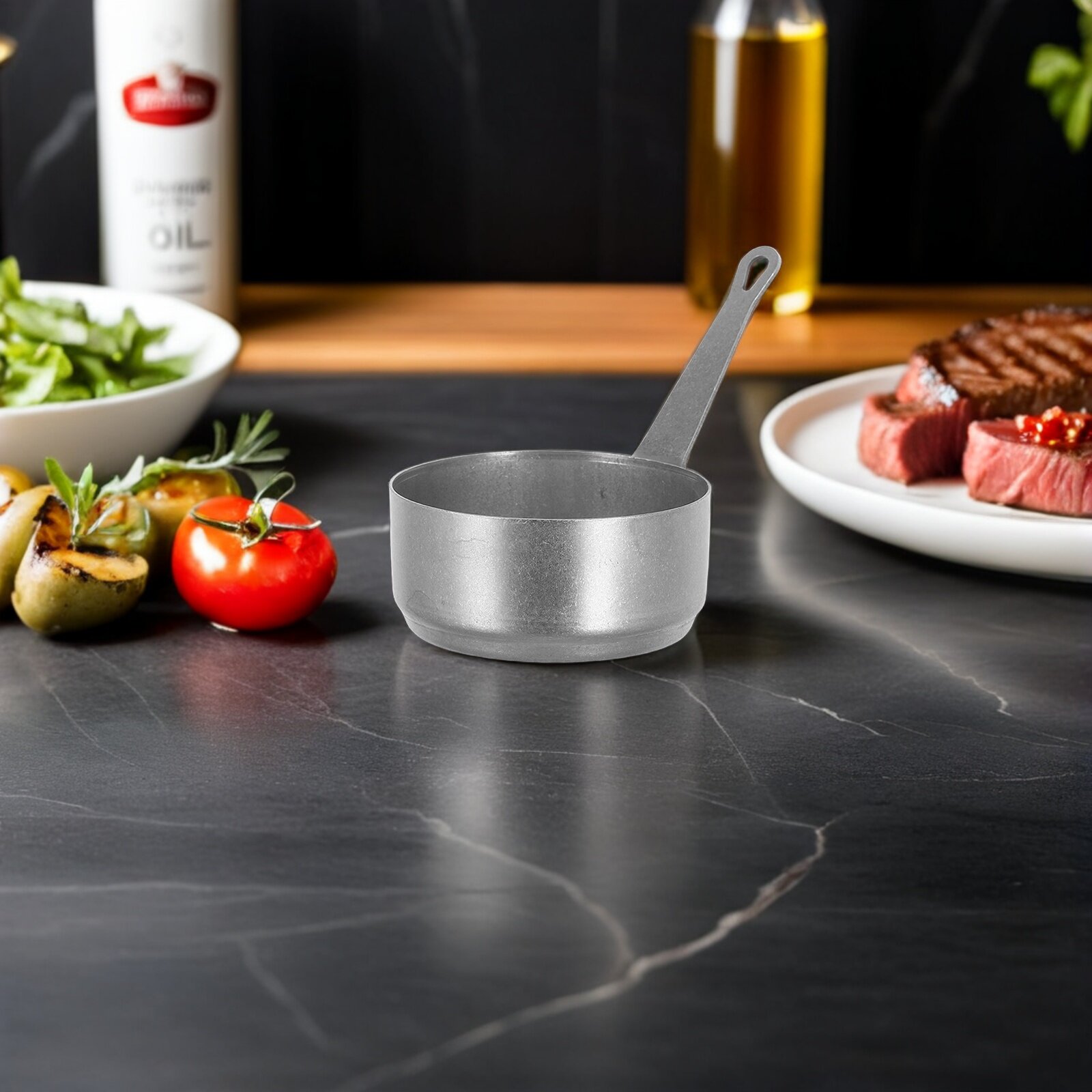 Стальной соусник с ручкой, винтажное покрытие, для кухни и подачи соусов