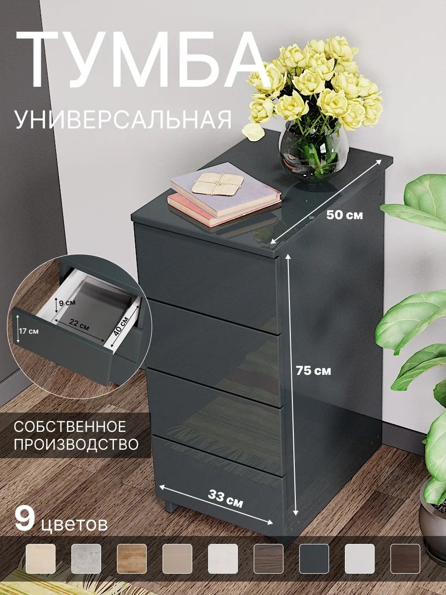 Тумба прикроватная напольная узкая с ящиками