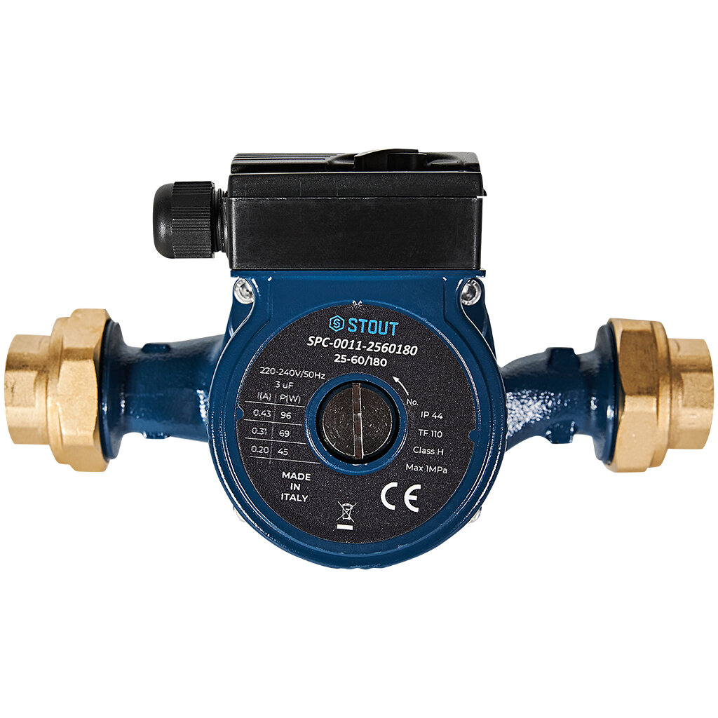 Циркуляционный насос STOUT 25-60/180 220/240V 50Hz с латунными гайками ИталияG 1 1/2 x Rp 1, SPC-0011-2560180, Италия