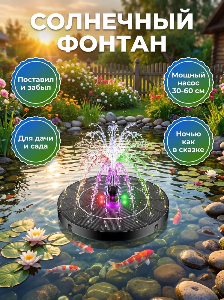 Фонтан садовый с подсветкой
