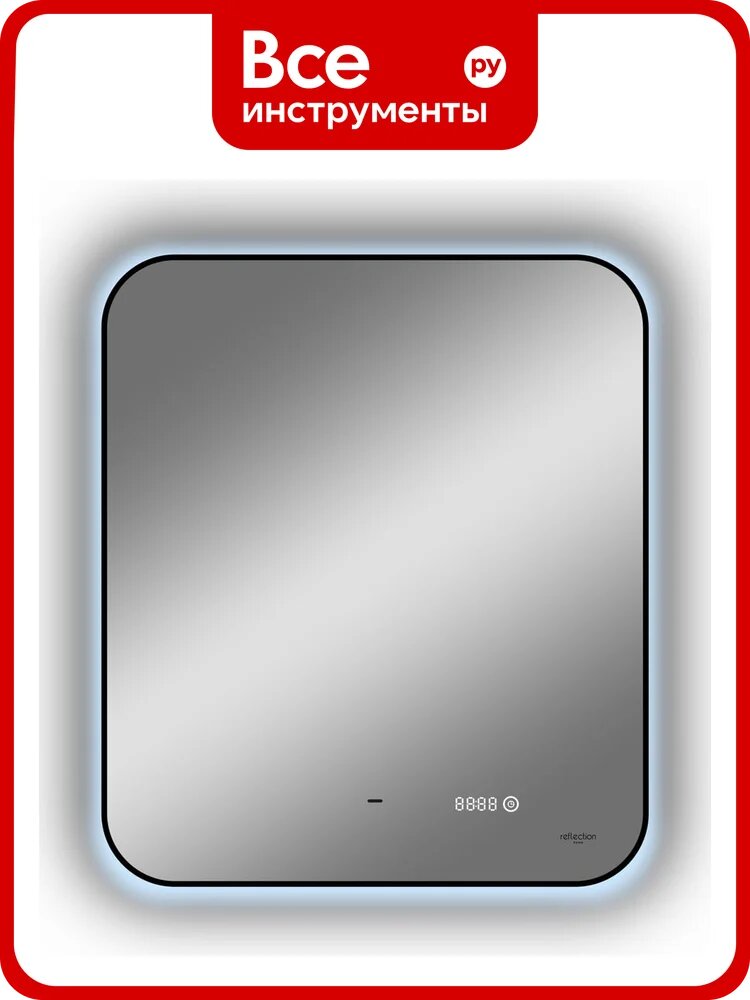Зеркало Reflection Black view с фоновой подсветкой, бесконтактным сенсором, диммером, часами, черной окантовкой, 600x700 RF4002BV