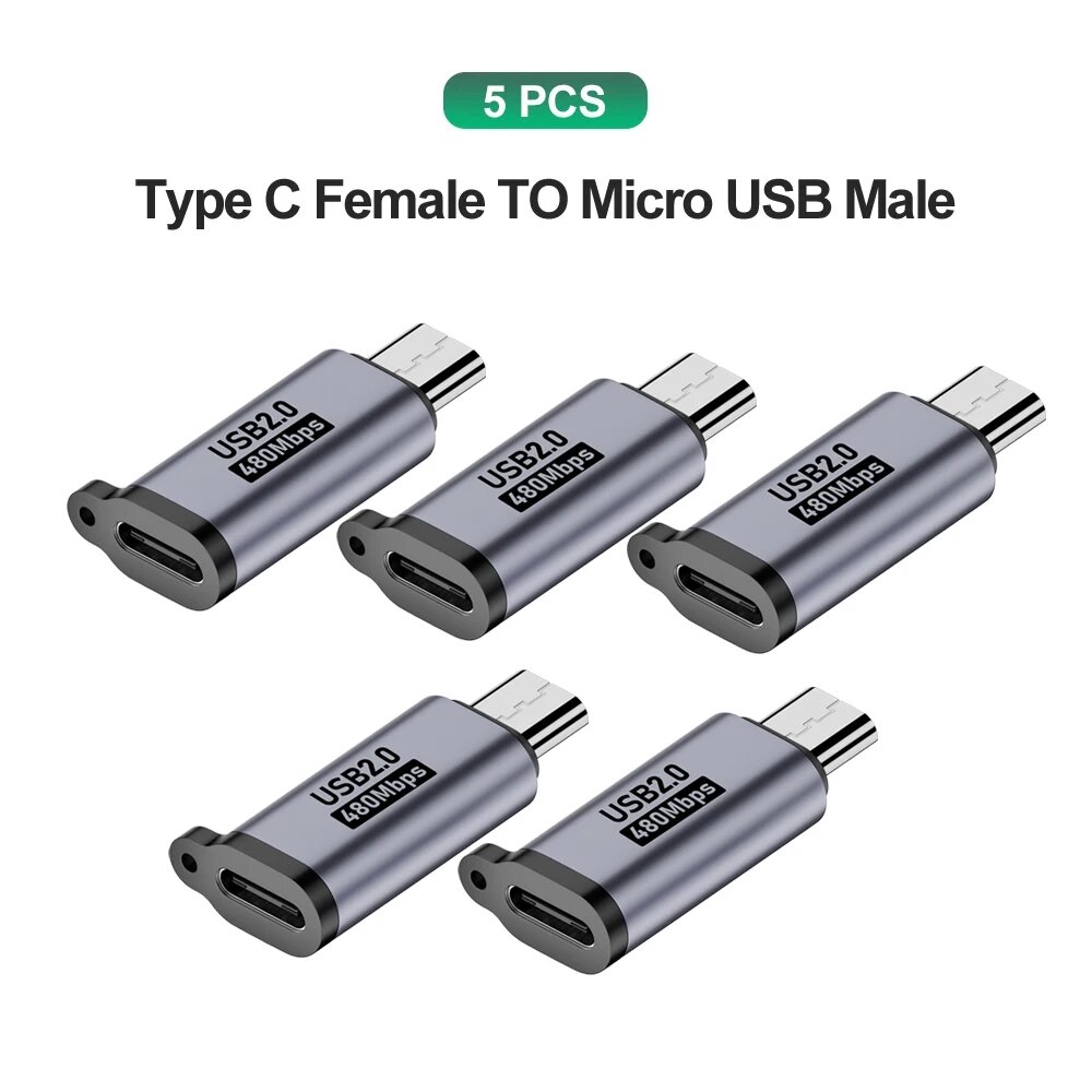 Адаптер USB C к Micro USB, алюминиевый адаптер типа C «мама» на «папа» Micro 5pcs Type C to Micro