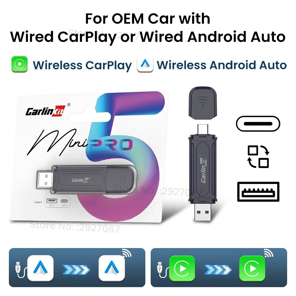 Беспроводной адаптер Baidu CarLife To CarPlay Android Auto 2 в 1, мини-приставка USB Plug MINI 5 Pro