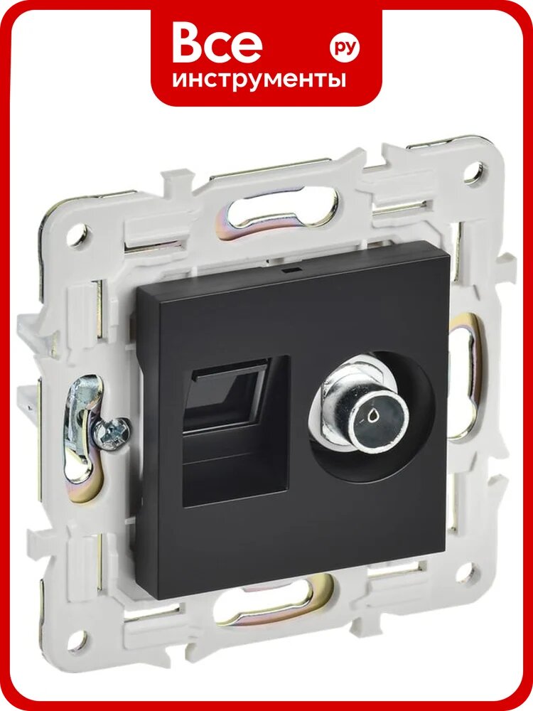 Розетка двойная IEK SKANDY TV+RJ45 кат.5E SK-A14Bl черный SK-AK20-1-K02