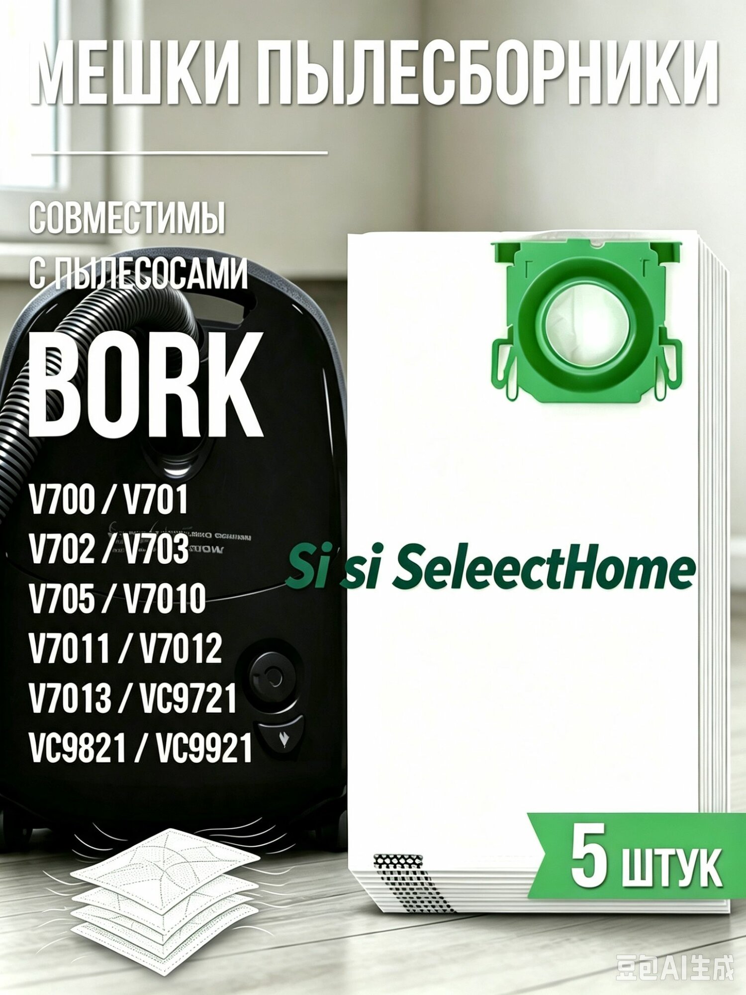 Мешки Work для пылесосов Борк тип v701, v703, v705, 5 шт.