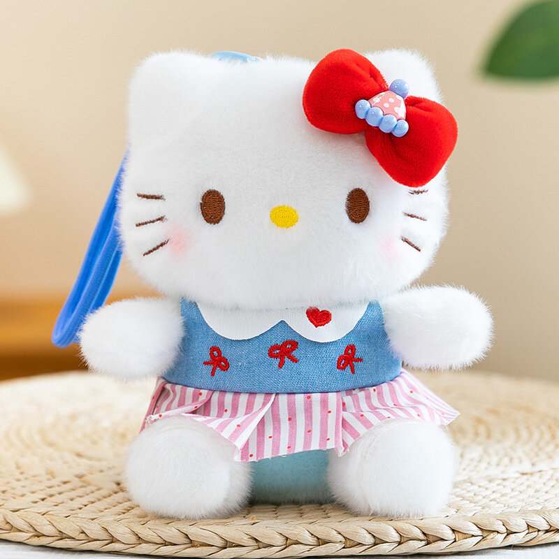18см плюшевый брелок Hello Kitty с ароматом, в красном полосатом джинсовом платье, мягкая игрушка