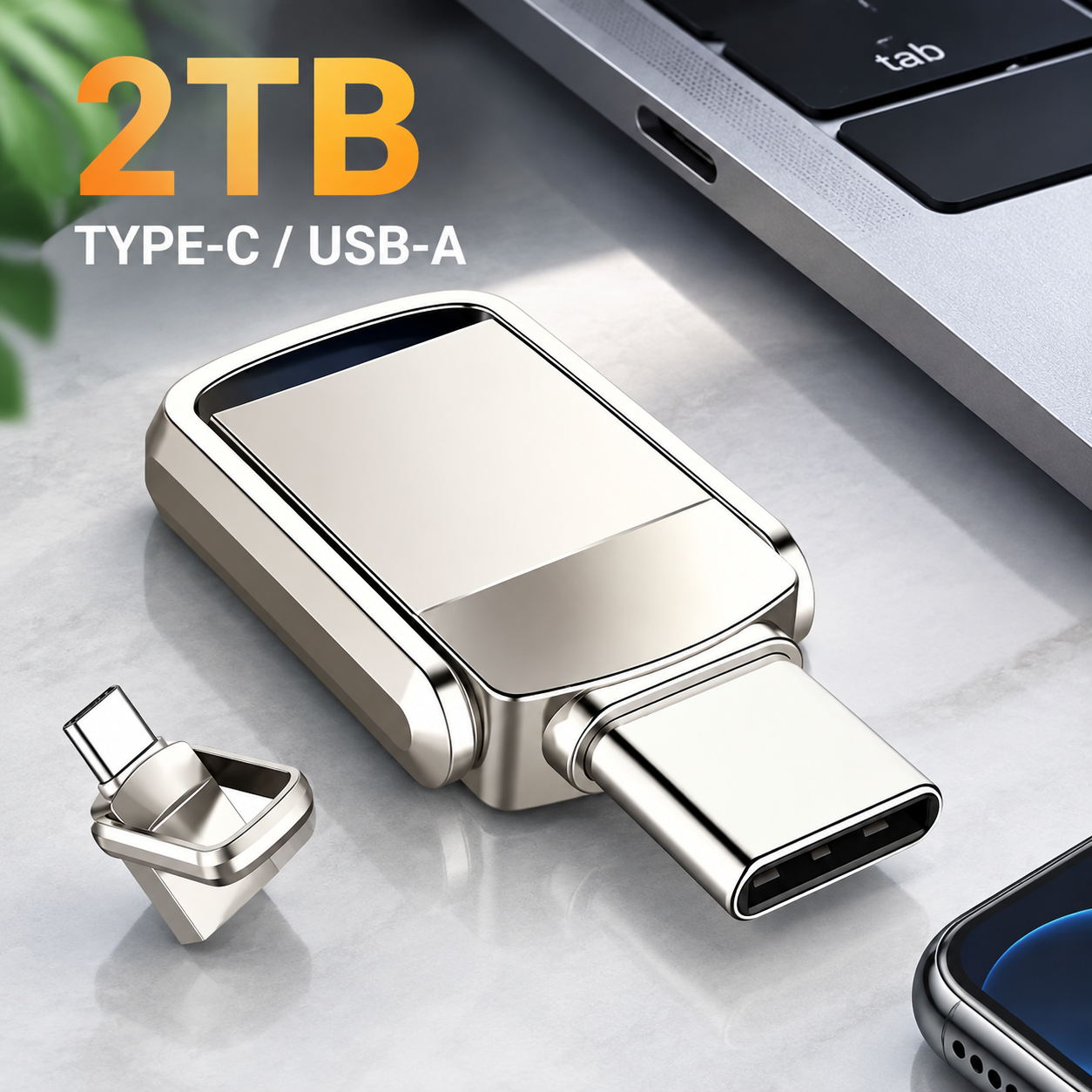 USB-накопитель Type-C 2ТБ, OTG (Цвет товара: серебристый)