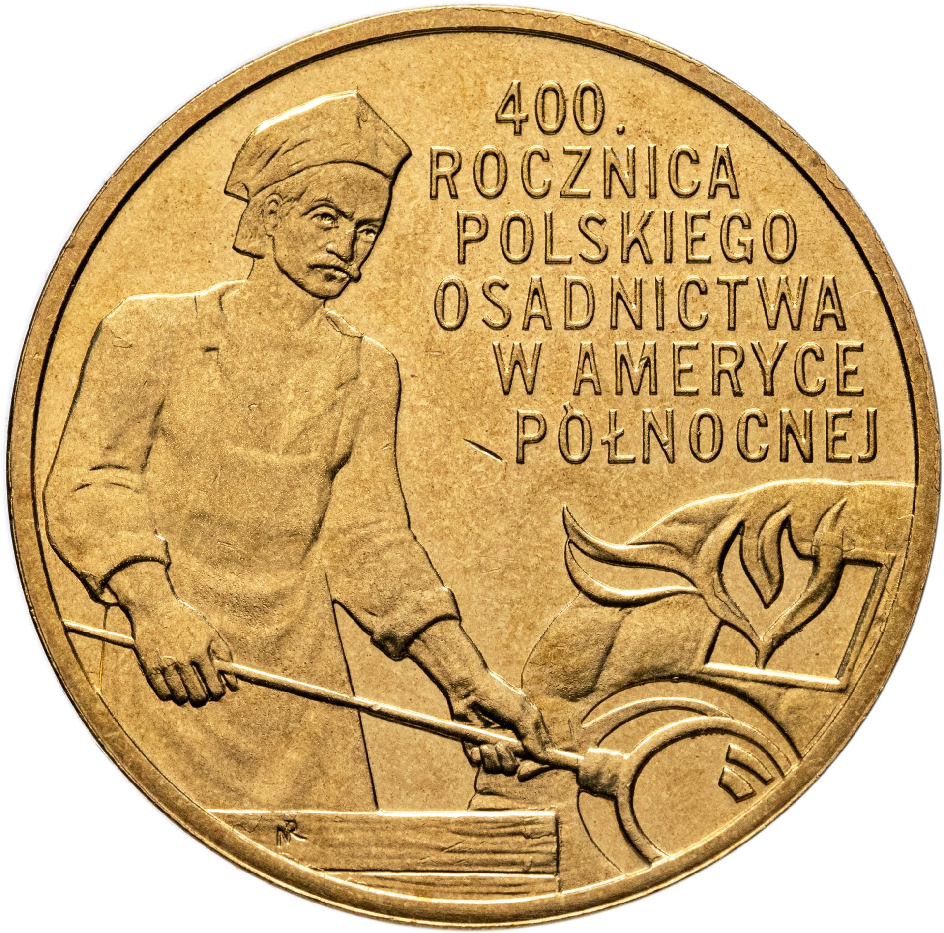 Польша 2 злотых 2008 "400 лет польским поселениям в Северной Америке", Латунь, в сохранности UNC