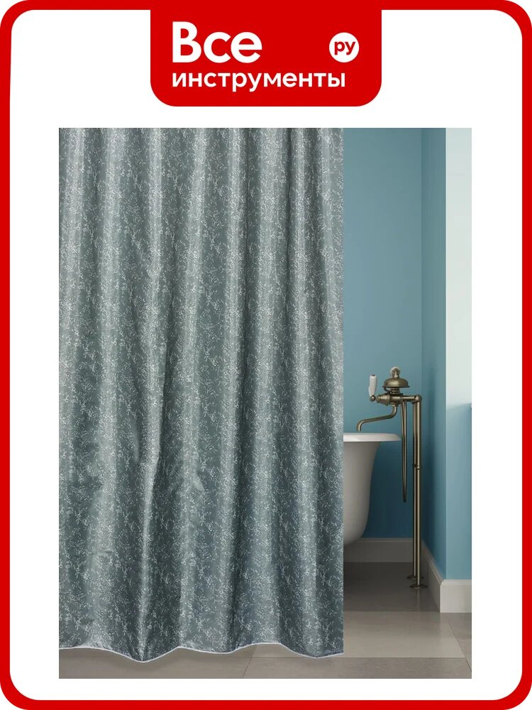 Комплект: штора для ванной и кольца Bath Plus FOAM, blue grey akch-21287