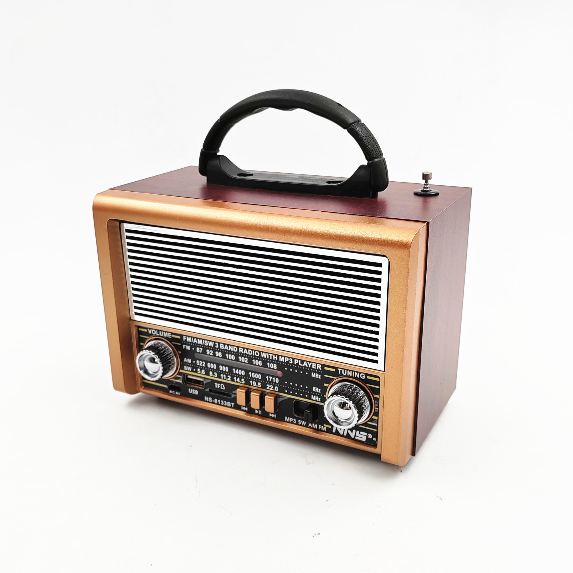 Беспроводная Bluetooth-колонка с радио AM/FM/SW, ретро-дизайн, поддержка TF и USB, аккумулятор, модель NS-8133BT