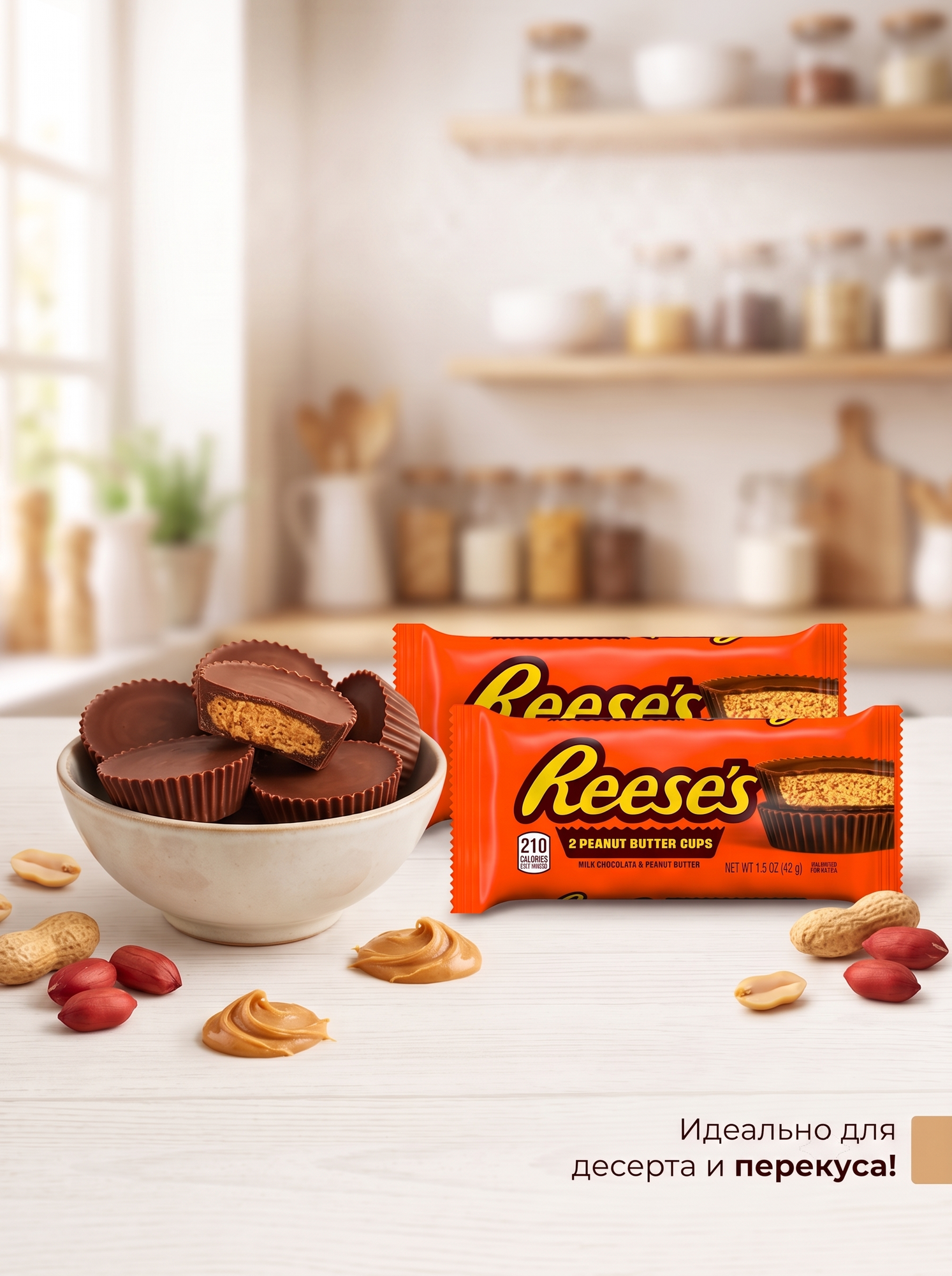 Печенье Reese's "2 Peanut Butter Cups", молочный шоколад, с арахисовым маслом, 2 шт х 42 г (США)