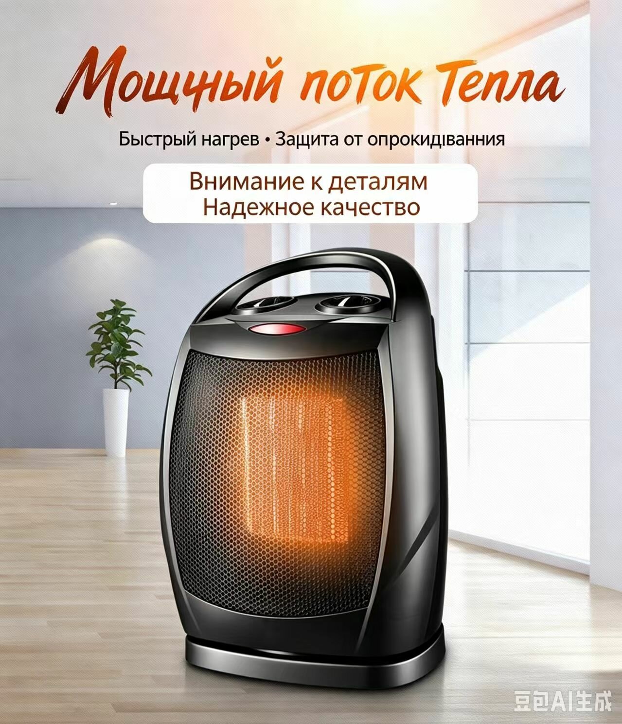 Тепловентилятор urolux ТВК-EU-2, 1.5@ кВт до 18м2, керамический нагреватель