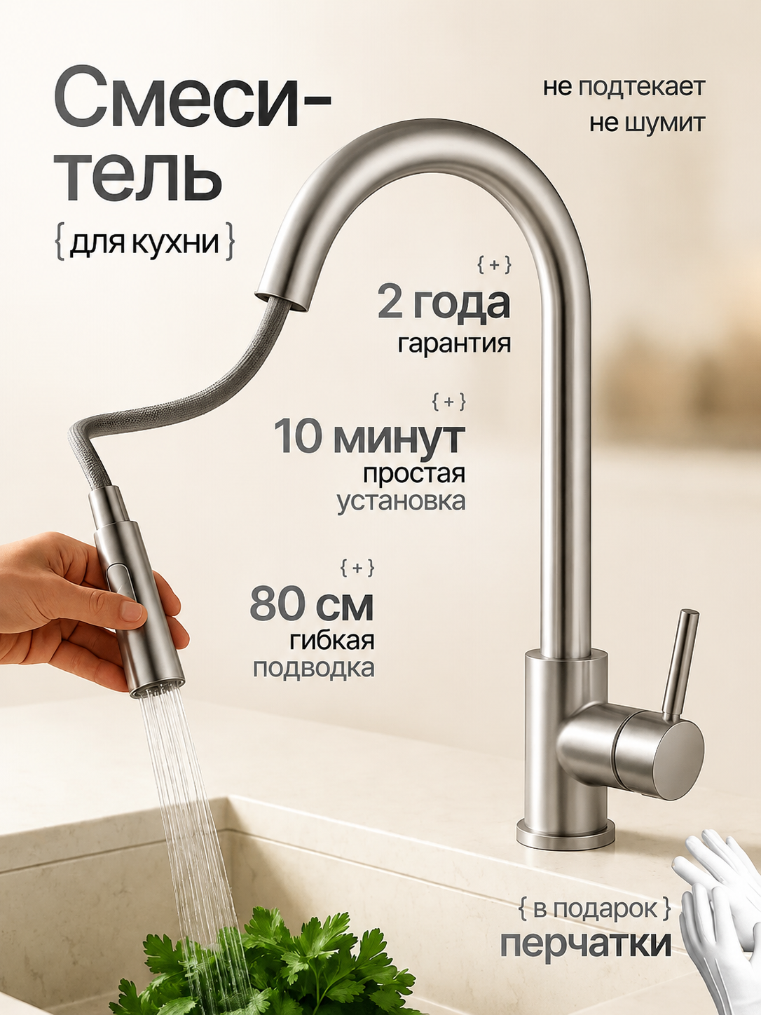Смеситель для кухни с гибким изливом