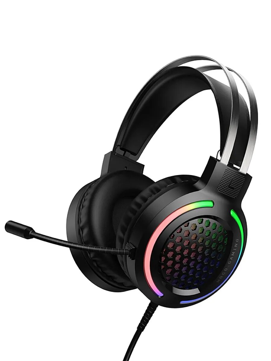 Наушники накладные с микрофоном Hoco W117 (USB+3,5мм), игровые, цвет черный
