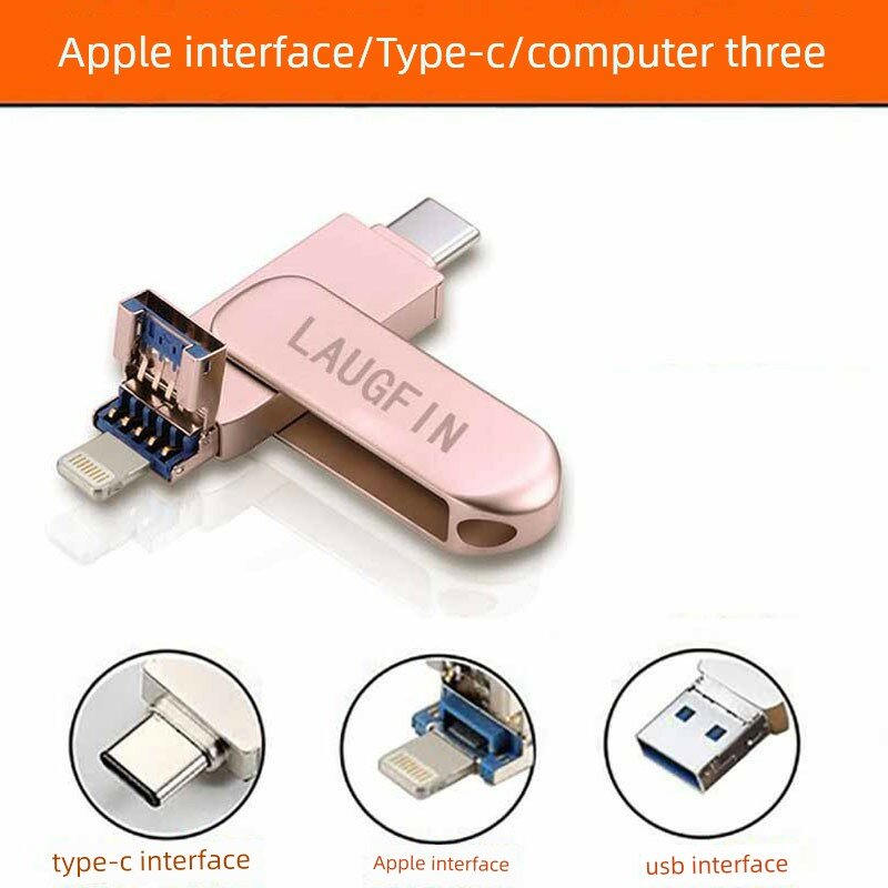 64GB розовое золото iPhone USB-флешка с тремя портами для iPhone 6-17, Android, iPad и ПК