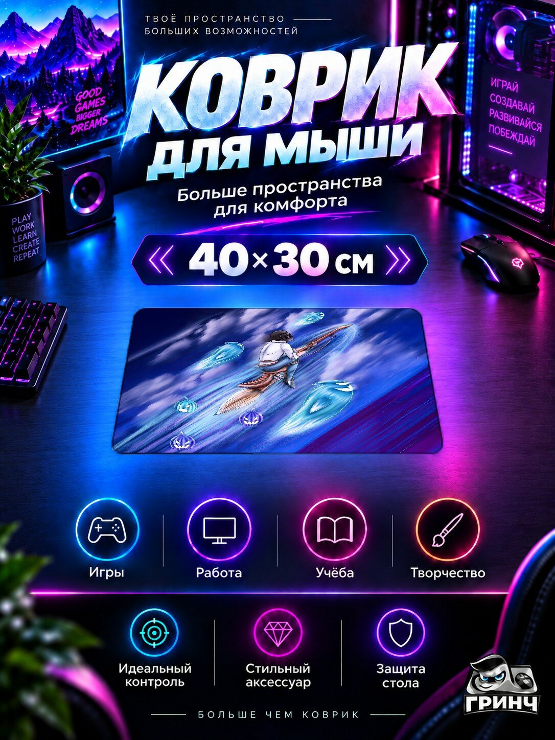 Игровой коврик для мыши 40×30 см — PUBG / пабг — Pubg Helmet Guy Wizard