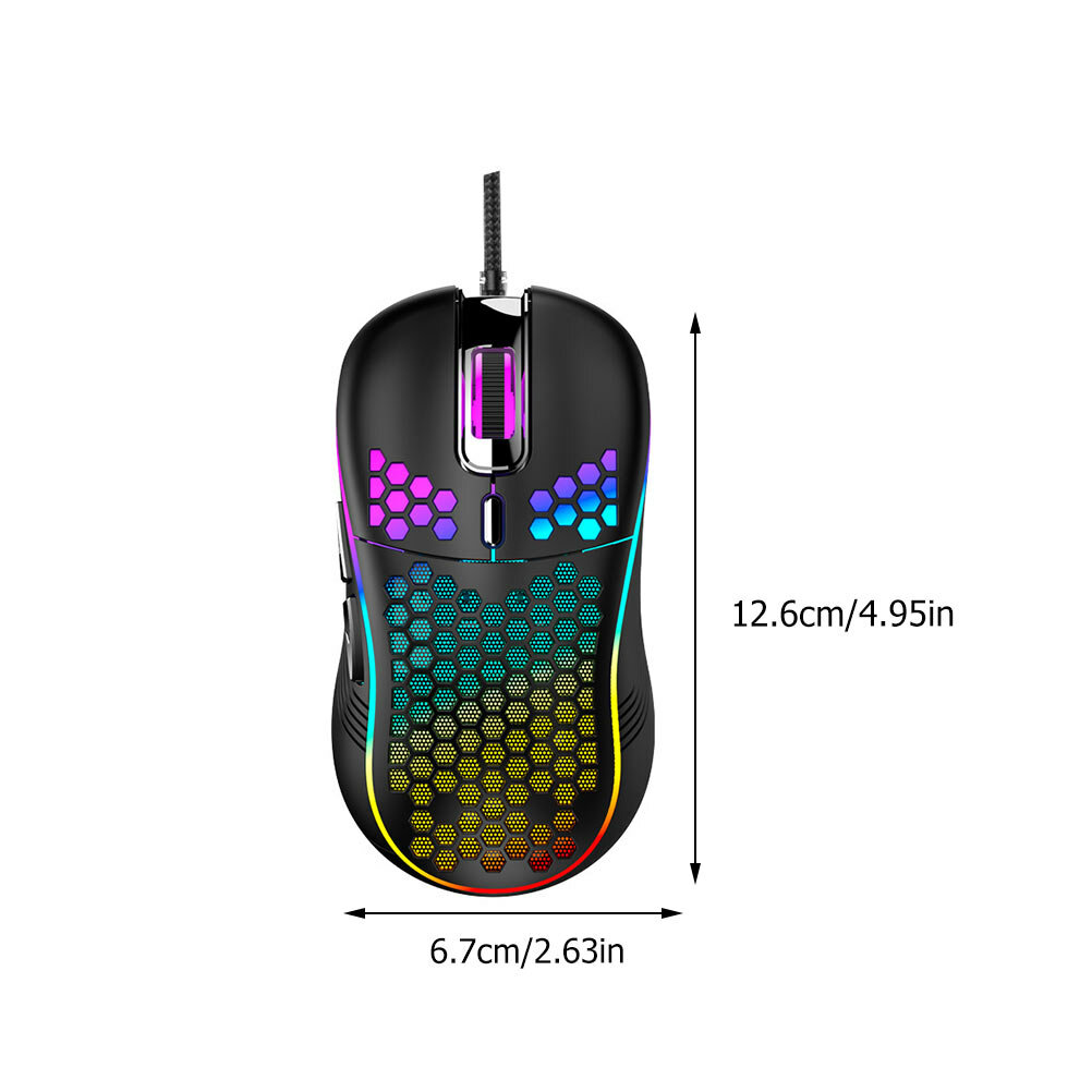 Компьютерная Мышка С Подсветкой RGB Сотовое Дизайн Проводная Игровая Мышка Черного Цвета 12.60X6.70X3.80Cm