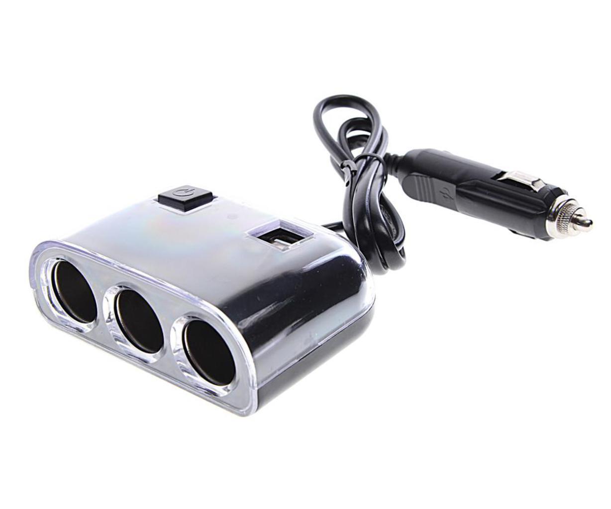 Разветвитель прикуривателя 3-х гнездовой 12-24v 2usb olesson