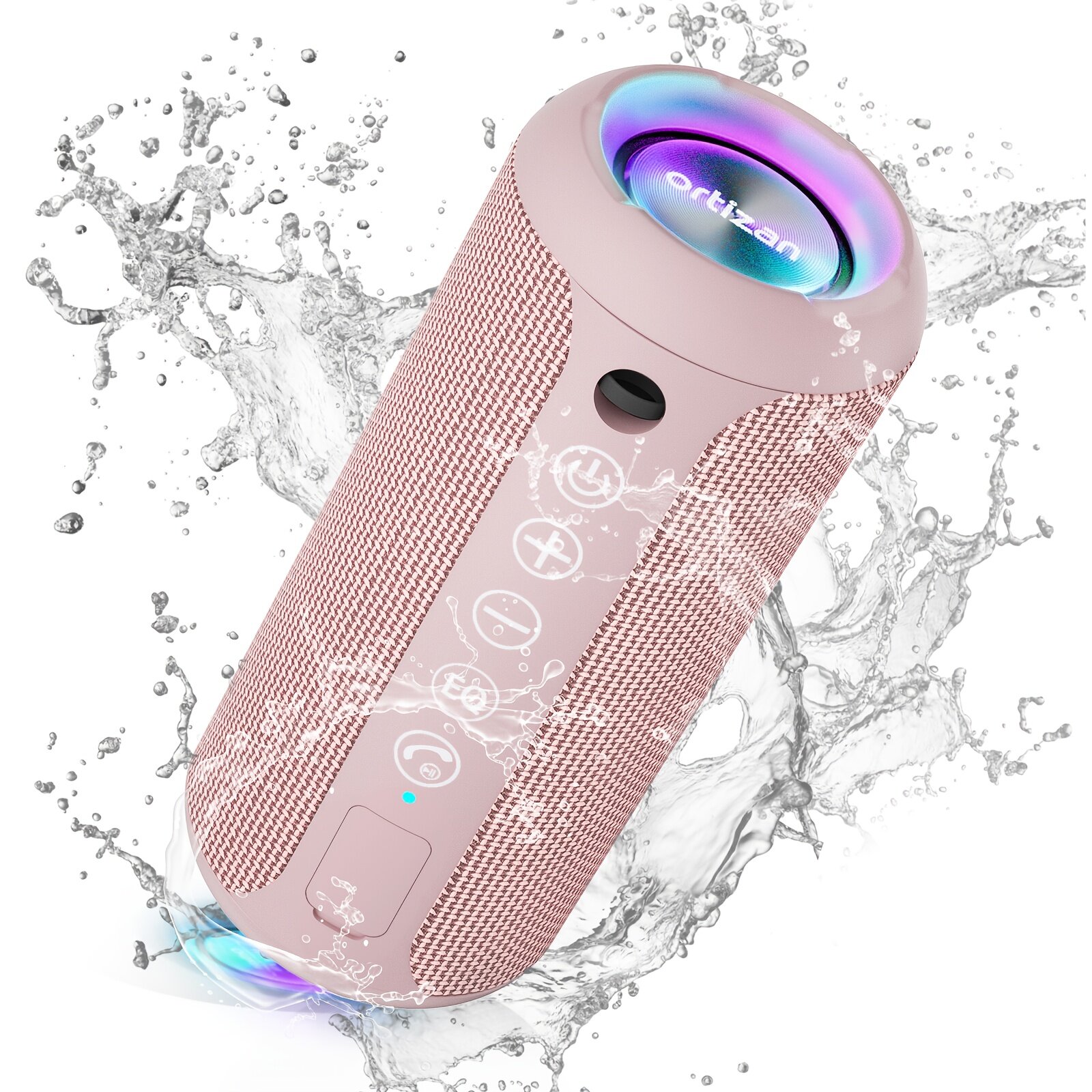 Портативная беспроводная Bluetooth-колонка 24 Вт, защита IPX7, RGB подсветка, двойное подключение, стереозвук с глубоким басом, работа 30 часов, розовая