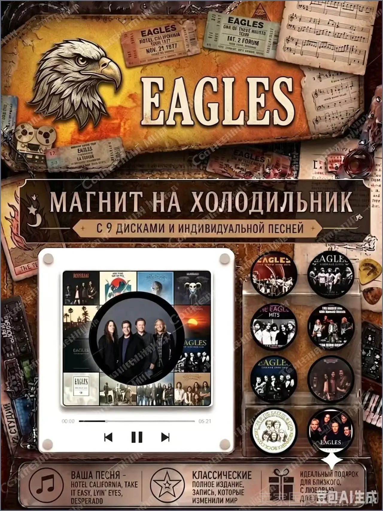 Eagles Магнит на холодильник с 9 дисками и индивидуальной песней
