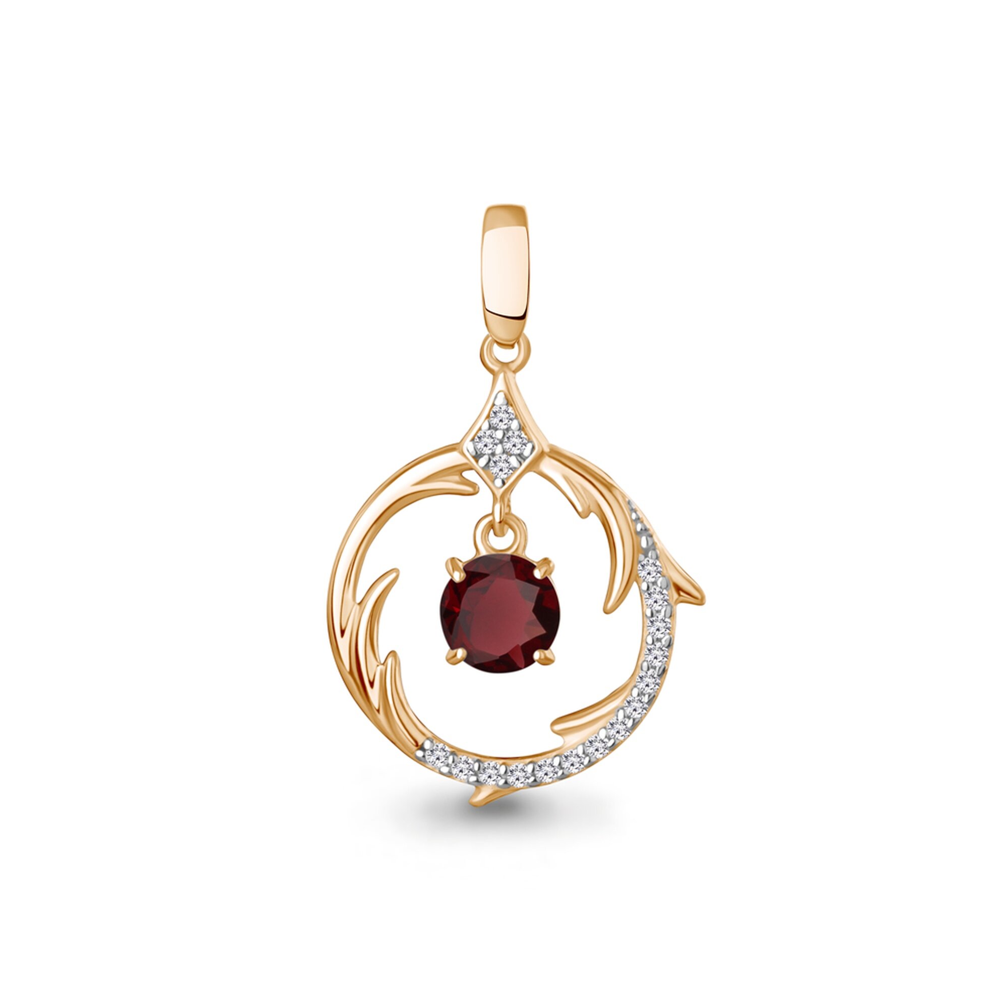 Подвеска Diamant online, серебро, 925 проба, золочение, гранат, фианит