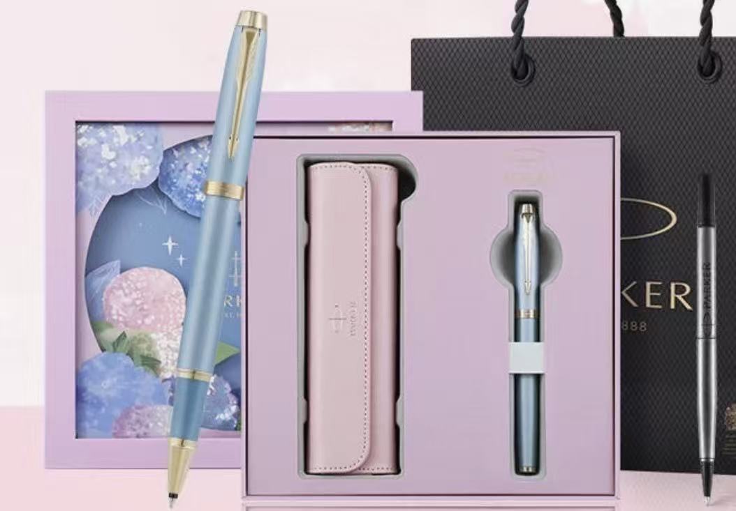 Ручка PARKER Signature с золотым клипом IM Blue Fairy и подарочной коробкой с гортензией Цвет：Золотой клип IM Blue