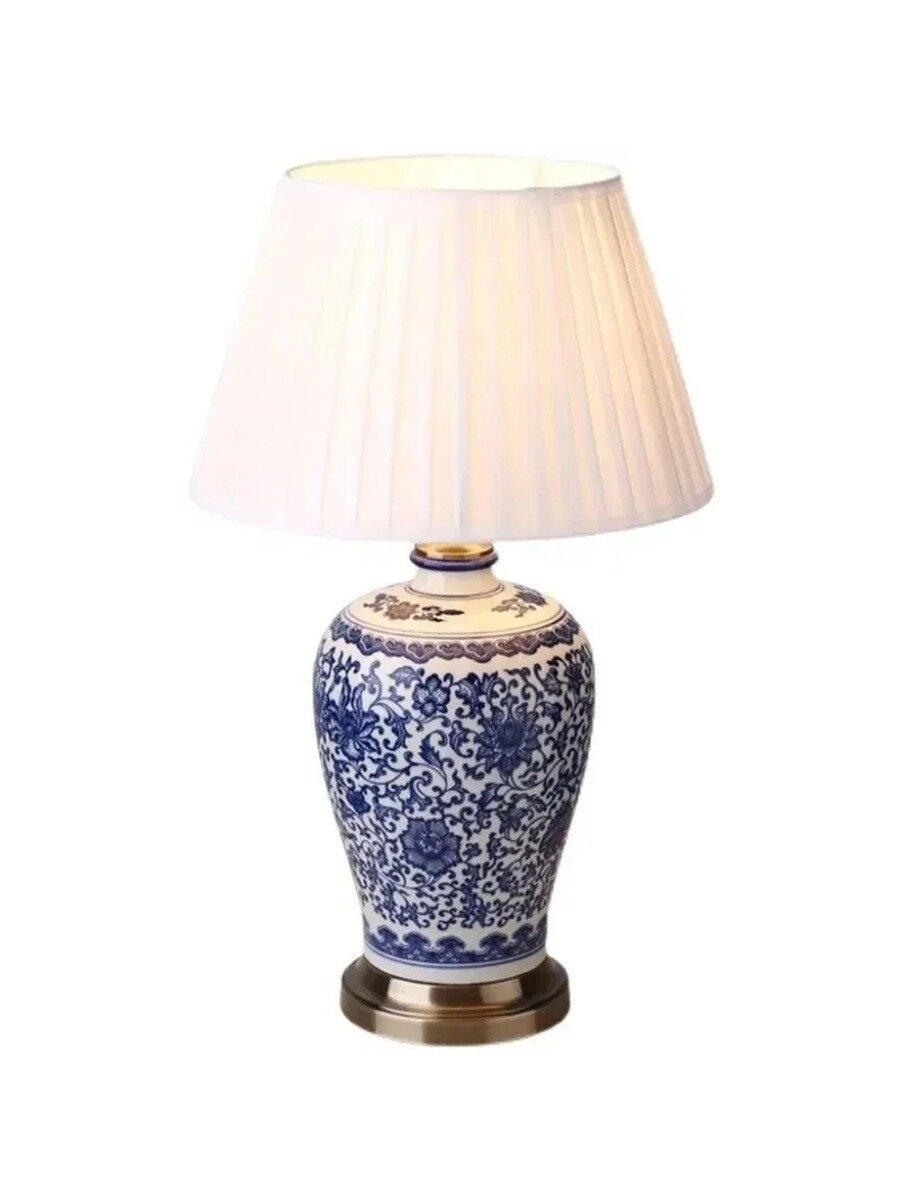 Настольная лампа в китайском стиле из голубого и белого фарфора 56*33CM