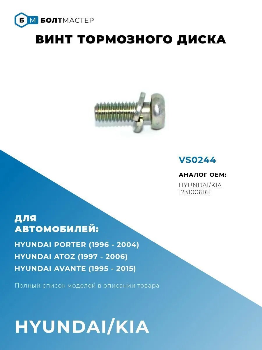 Винт тормозного диска М6x1x16 VS0244