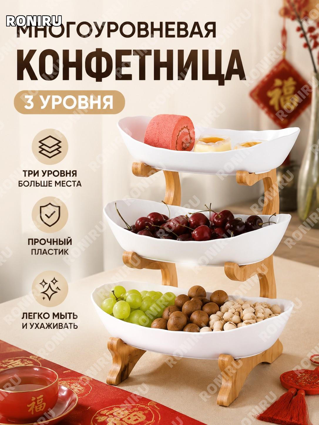 Многоярусная конфетница для сладостей белая более 3 ярусов, пластиковая тарелка для орехов и снеков дома новогодняя