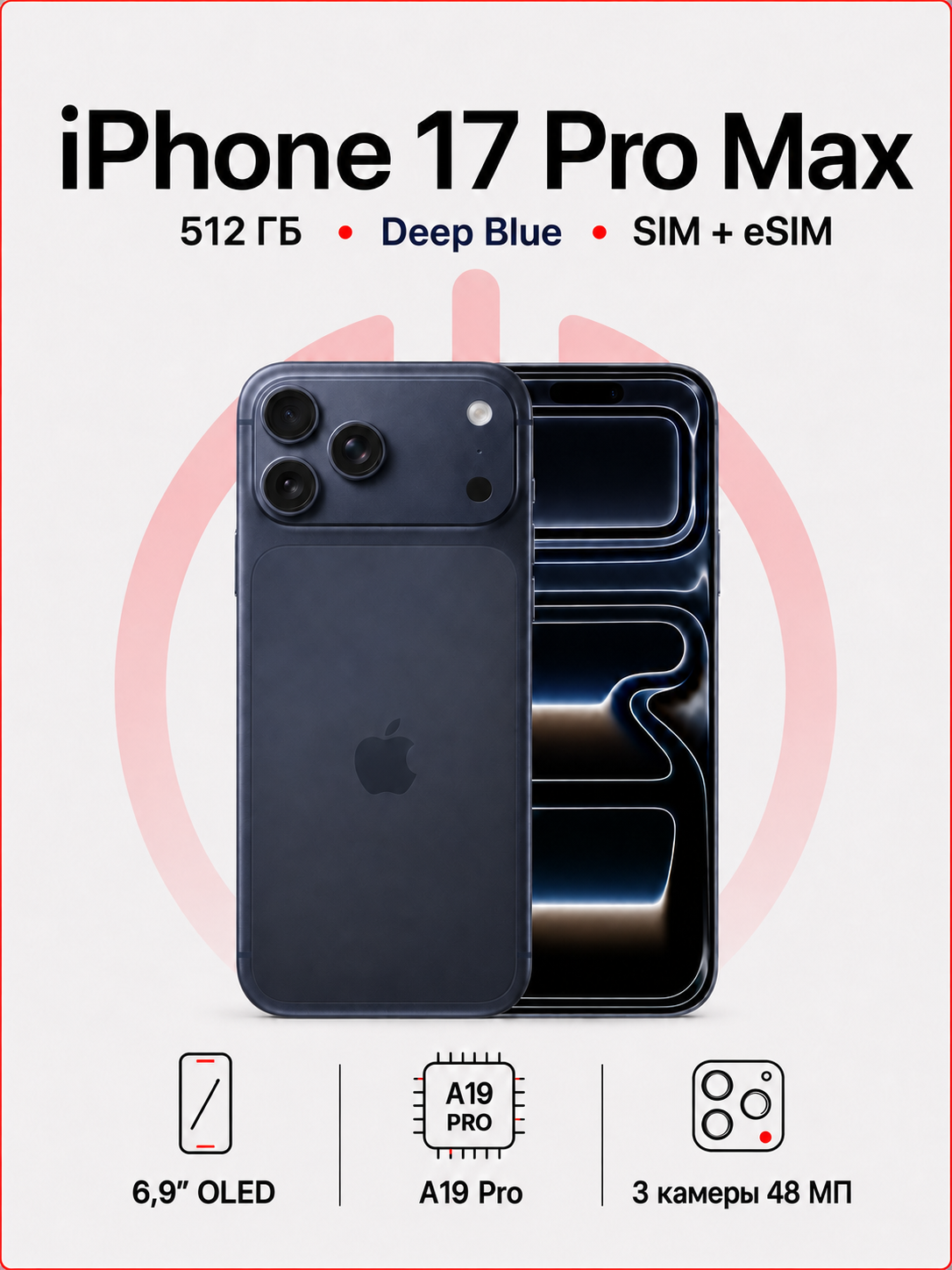 Смартфон Apple iPhone 17 Pro Max 512 ГБ, SIM + eSIM, 5G, Deep Blue (темно-синий)