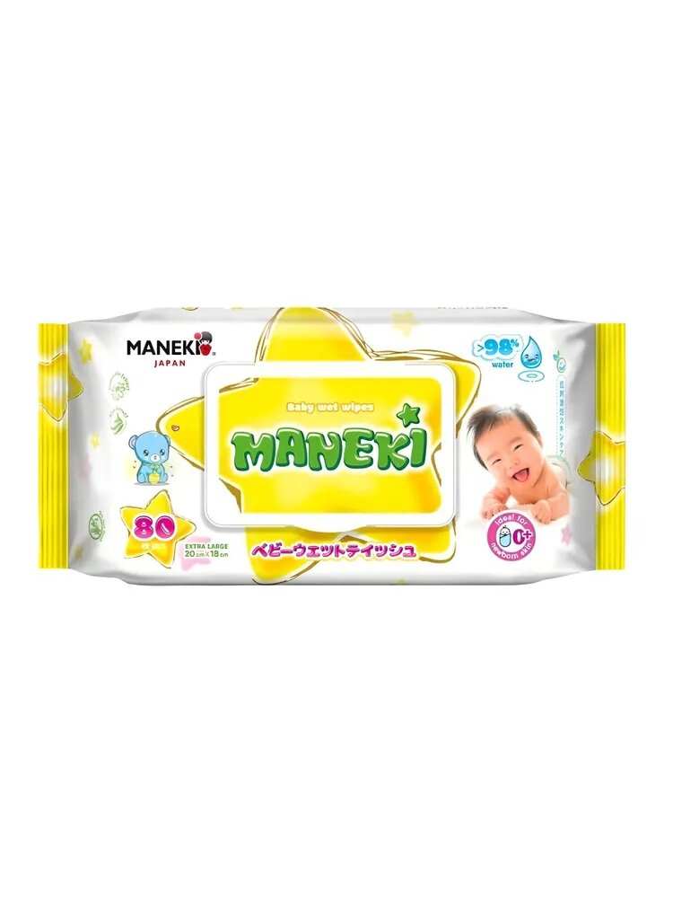 Детские влажные салфетки MANEKI с ромашкой и экстрактом алоэ вера 80шт.