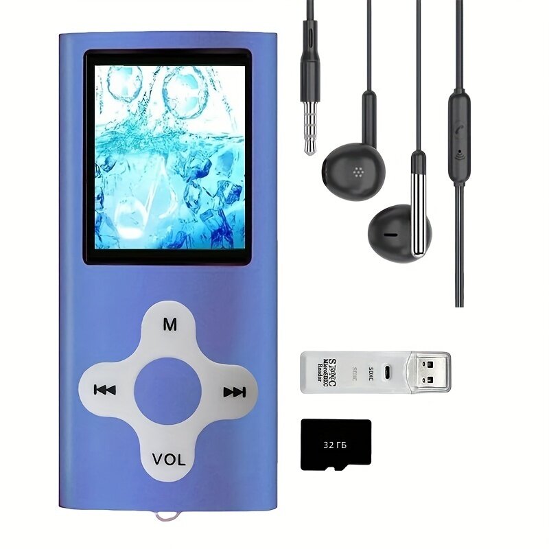 MP3/MP4 плеер 32 ГБ с LCD-экраном, слотом для карт памяти SD, разъемом для наушников, портативный, фиолетовый