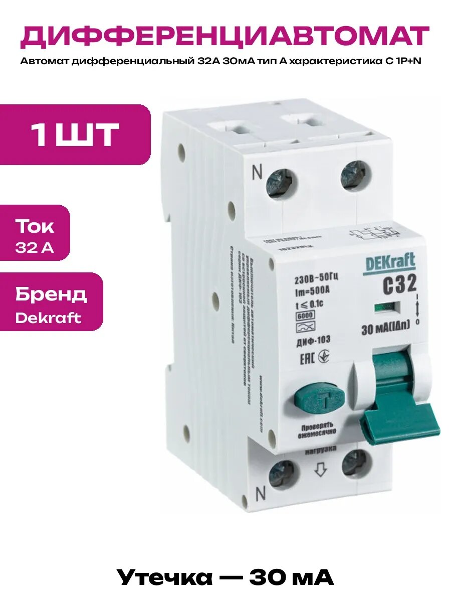 Дифференциальный автомат 2 полюса тип А характеристика С