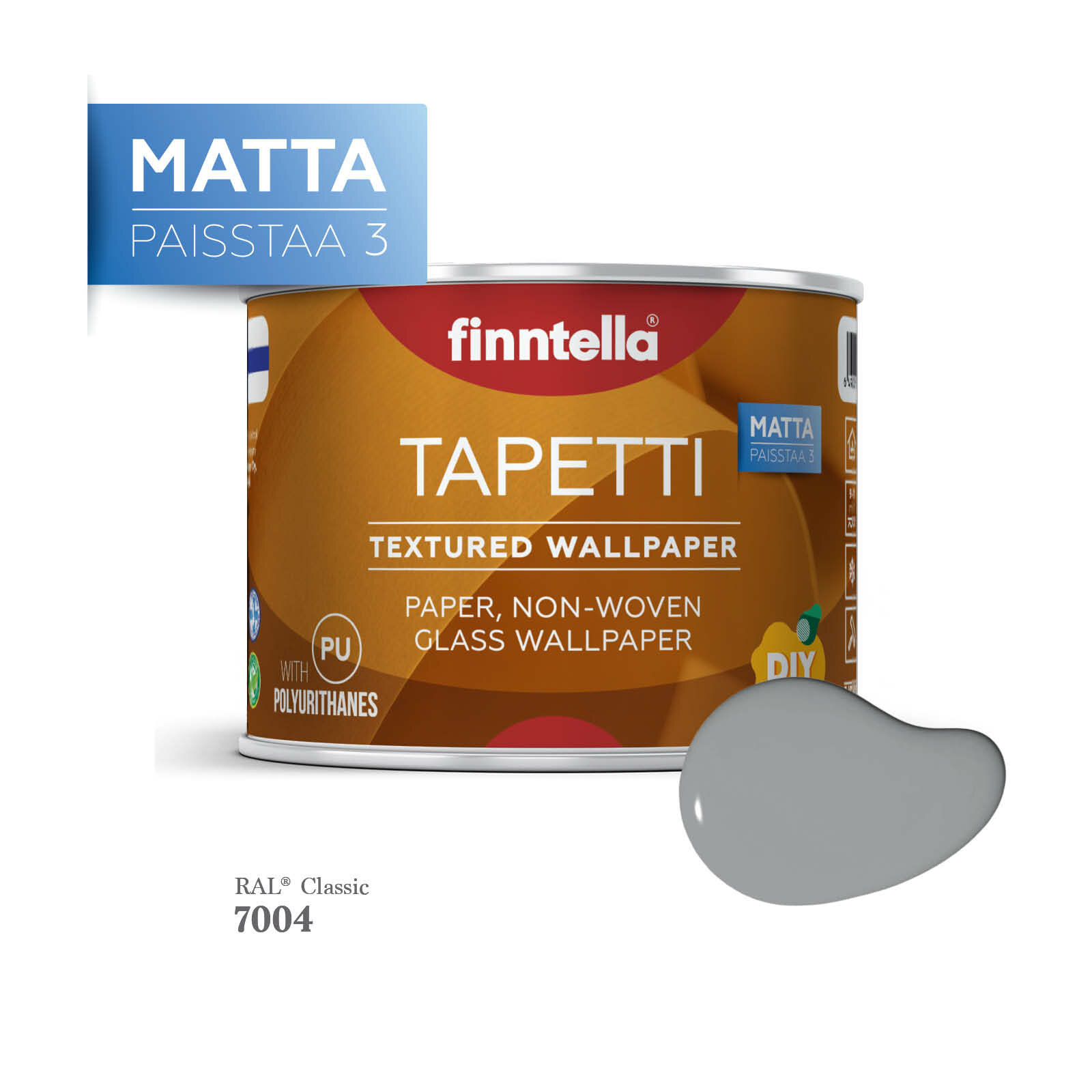 Матовая краска для обоев под окраску TAPETTI Matta FINNTELLA, Цвет RAL 7004 Сигнальный серый (Signal grey), 0,45л