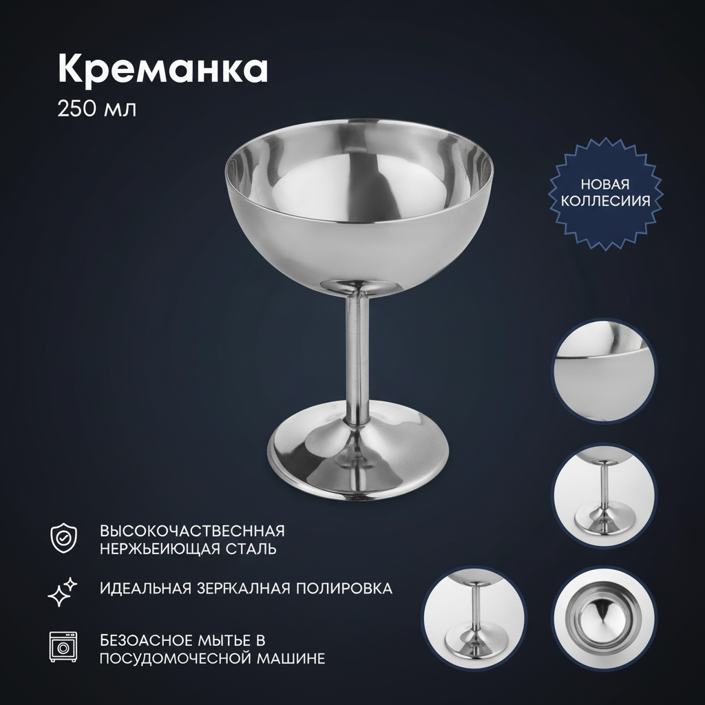 Креманка металлическая на ножке для мороженого