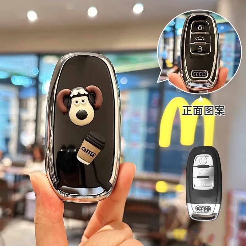 Чехол для ключа Audi с серебристым краем, черный, для одного ключа - прочный и стильный аксессуар для нескольких
