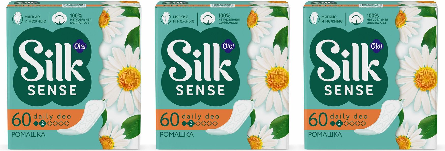 Прокладки ежедневные Ola! Silk Sense Daily Deo Солнечная ромашка, комплект: 3 упаковки по 60 шт