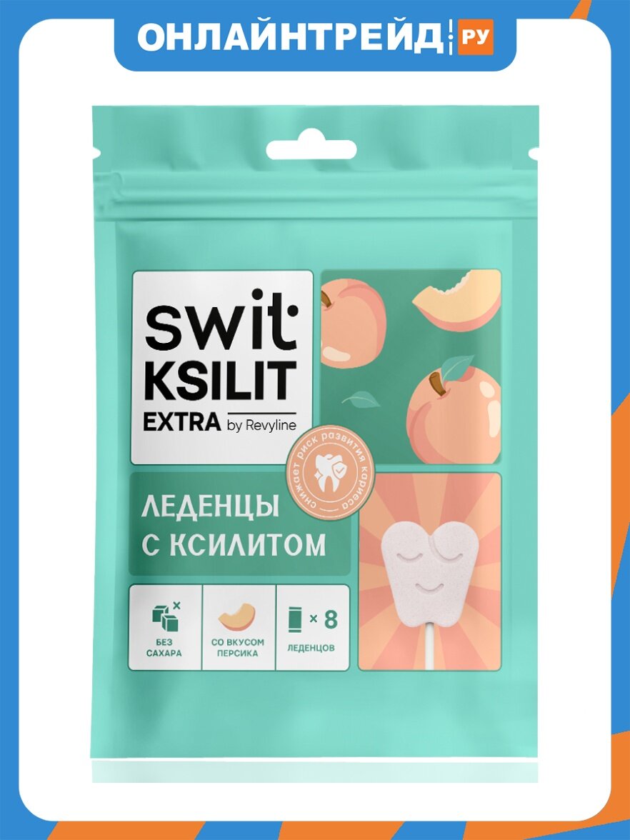 Леденцы на палочке Revyline Swit Ksilit Extra Персик, 8 шт