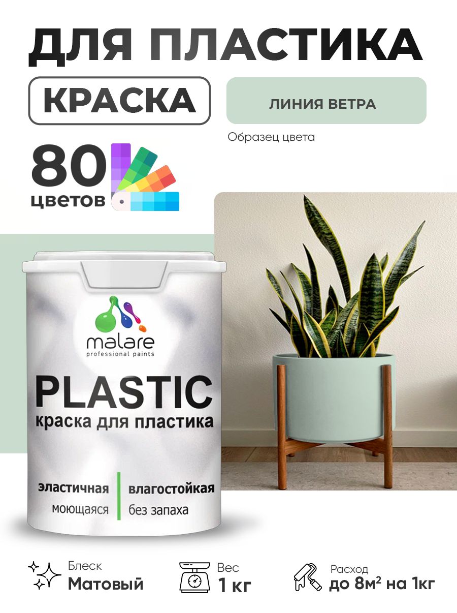 Акриловая краска для пластика Malare Plastic для пенопласта ПВХ сайдинга, для подоконников и откосов, быстросохнущая без запаха, матовая, линия ветра, 1 кг