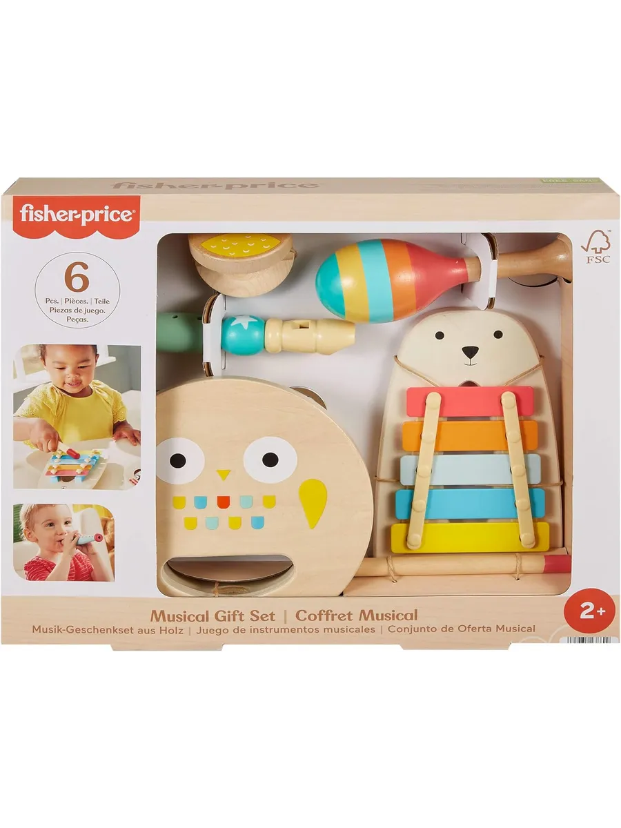 Игрушка музыкальная Fisher Price Деревянные музыкальные инструм маракас, ксилофон, кастаньеты, бубен, флейта