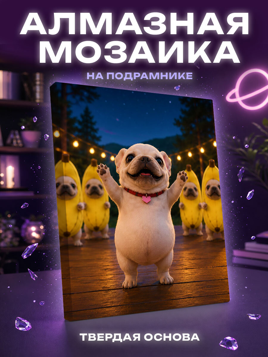 Алмазная мозаика Счастливый pibble среди банановой армии