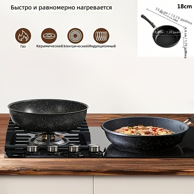 Мини-сковорода с антипригарным покрытием Medical Stone, плоское дно, для приготовления омлетов, стейков и блюд в воке, диаметр 7.09 дюйма