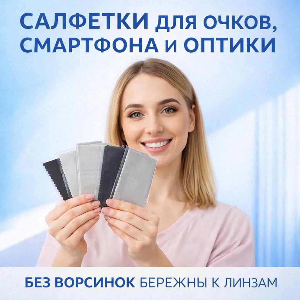 Салфетки для очков очищающие из микрофибры, серый + черный, 14х16,5см, 2шт.