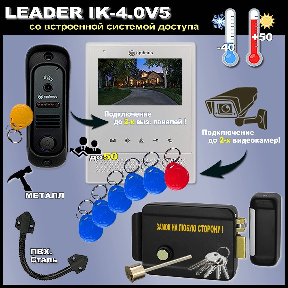 Видеодомофон Leader IK-4.0V5 комплект с доступом