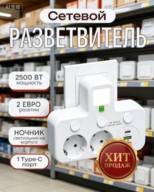 Эксклюзивный адаптер сетевой USB и TypeC, с индивидуальными выключателями